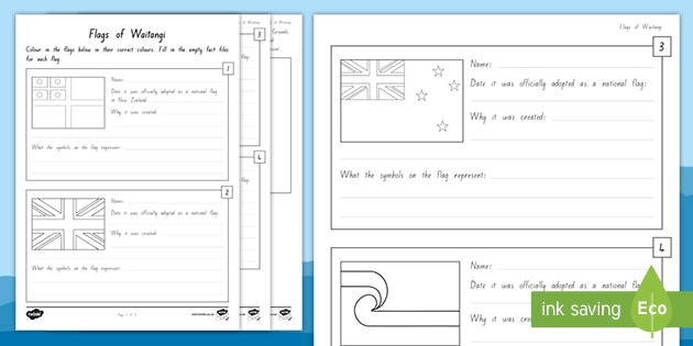 Waitangi Flags Worksheets | New Zealand | Years 4 to 6