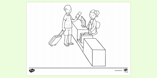 FREE! - Man Checking in at Desk Colouring Sheet | Colouring Sheets