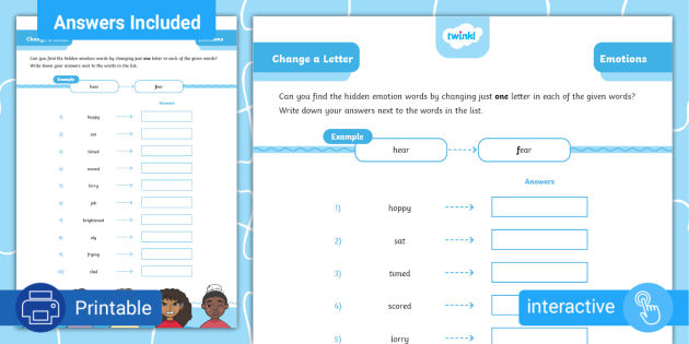 Emotions - Change a Letter puzzle - Twinkl Puzzled - Kids