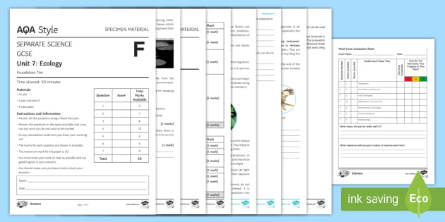 AQA GCSE Separate Science Ecology Foundation Assessment Pack