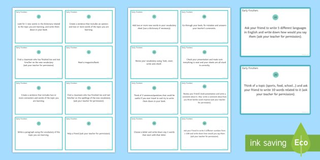 Early Finishers Challenge Cards - Spanish, Vocabulary, revision, early