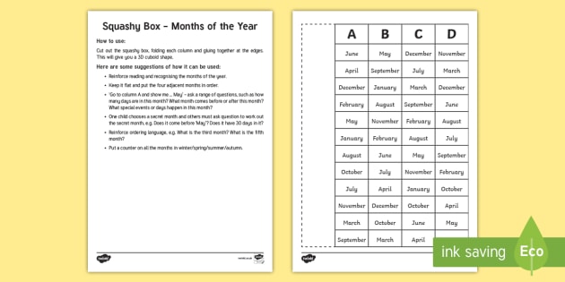 Squashy Boxes Months of the Year Craft - Mental Maths Warm Up + Revision