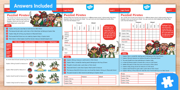 Puzzled Pirates Fun Logic Puzzle - Twinkl - Kids Puzzles
