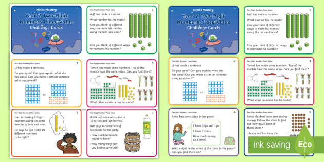 Year 2 Two-Digit Numbers Place Value Maths Mastery Challenge Cards