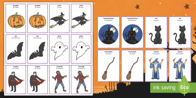 Halloween Pairs Matching Cards English/German