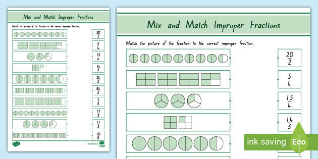 Stage 5 Mix and Match Improper Fractions Activity Sheet