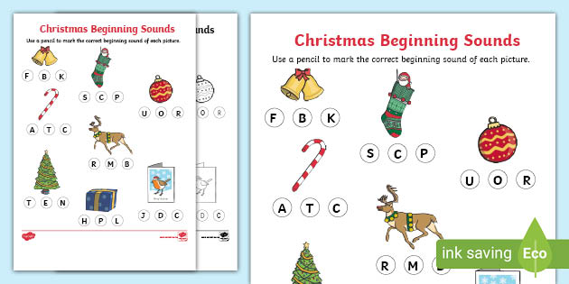 Christmas Beginning With A Sounds Worksheet