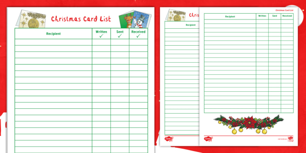 Staff Wellbeing Christmas Card List Planner