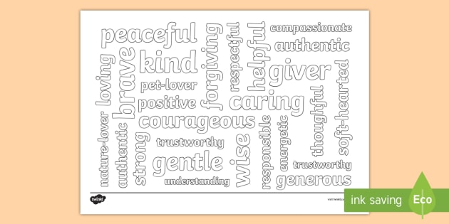 Kind Words Mindfulness Colouring Page - mindfulness, kind