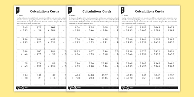 Addition and Subtraction Parent Guide and Activity Ideas - Year 4 Subject
