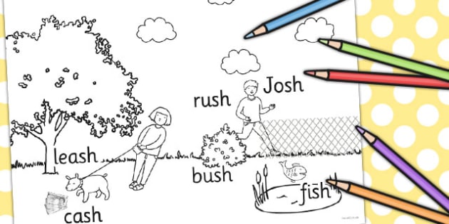 Final 'Sh' Sound Production Colouring Sheet (teacher made)