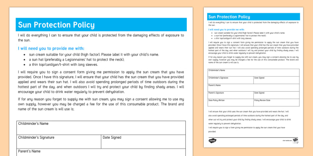 Childminder Sun Protection Policy (teacher made)