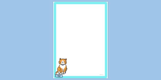 Cat with Milk Bowl Page Border | Page Borders | Twinkl