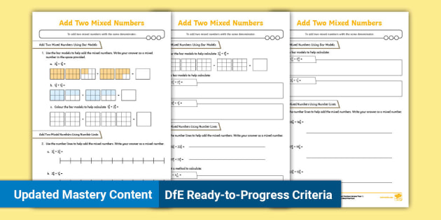 👉 Add Two Mixed Numbers Differentiated Maths Worksheet