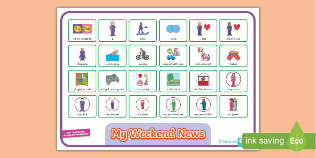 Twinkl Symbols: My Weekend News AAC Mat (teacher made)
