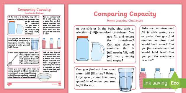 👉 Kindergarten Maths: Compare Capacity Home Learning Challenges