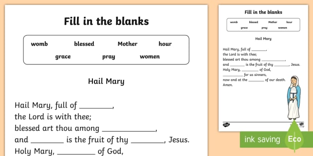 Hail Mary Fill in the blanks Worksheet / Worksheet
