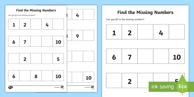 Find The Missing Numbers Worksheet Worksheet