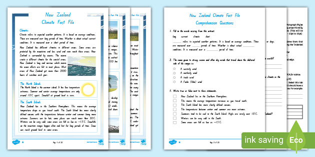 New Zealand Weather and Climate Differentiated Reading Comprehension ...