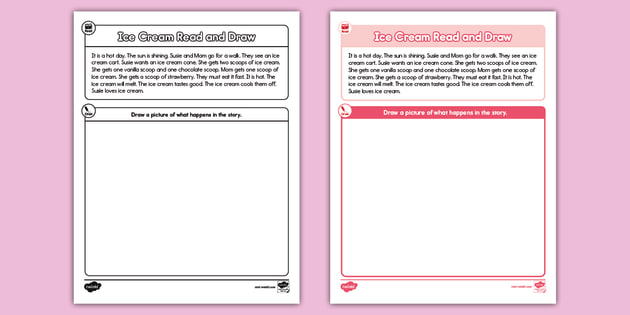 Kindergarten Read and Draw Ice Cream | Twinkl Reading