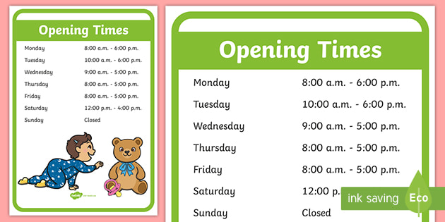Baby Clinic Role Play Opening Times (teacher made)