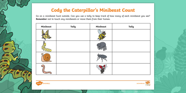 The Cautious Caterpillar Minibeast Count Tally Worksheet