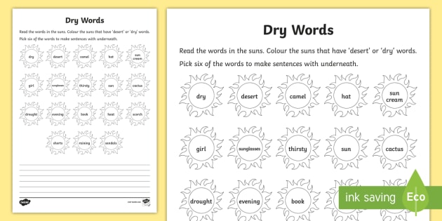 Dry Words Reading Worksheet / Worksheet