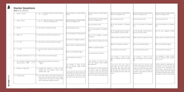 Numeracy Starter Questions Pack (Gold) (teacher made)
