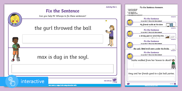 KS1 Interactive Home Learning Challenge: Fix The Sentence Activity