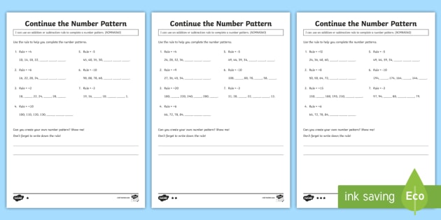 Continue the Number Pattern Differentiated Worksheet / Worksheets