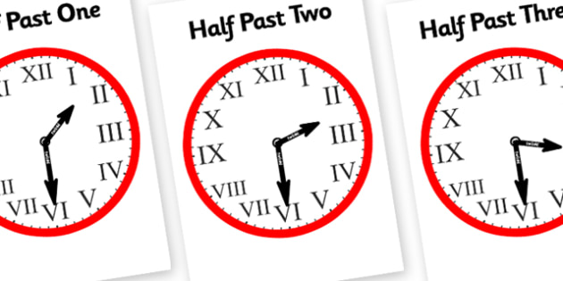 FREE! - Romans Numerals Clocks Half Past-roman numerals, half past, clocks,