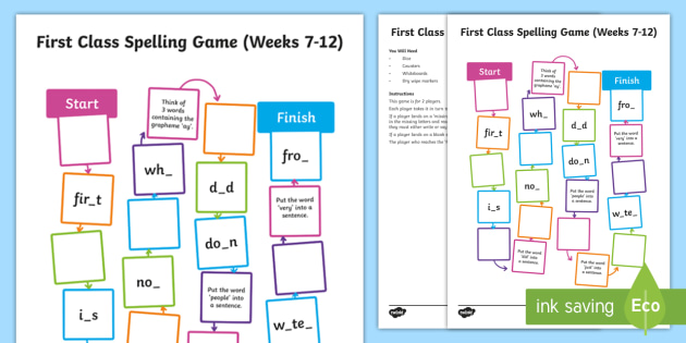 First Class Spelling (Weeks 7-12) Board Game (teacher made)