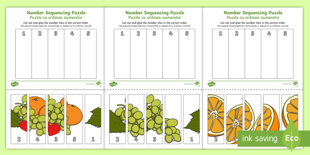 Fruit-Themed Number Sequencing Puzzle English/Romanian