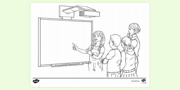 Child Presenting to Group Colouring Sheet | Colouring Sheets