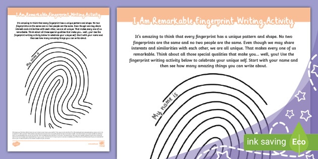 I Am Remarkable Fingerprint Writing Activity (teacher made)