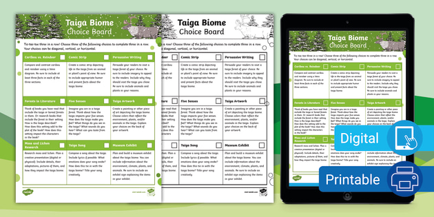 Taiga Biome Choice Board (teacher made)