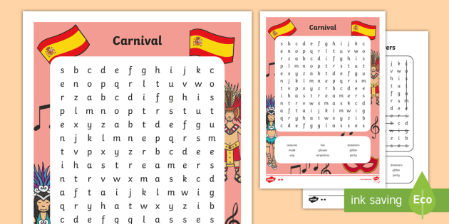 Carnival in Spain Differentiated Word Search (teacher made)