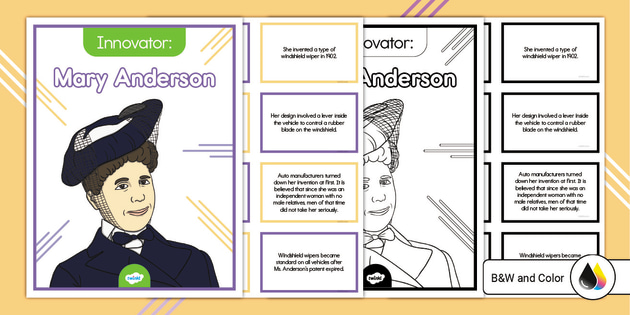 Innovative Women Fact Cards and Poster: Mary Anderson