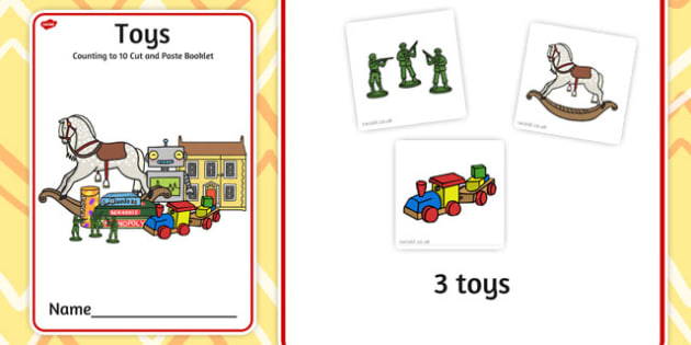 Toys Counting to 10 Cut and Paste Booklet - toys, counting, 10