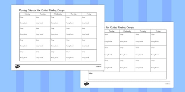 Guided Reading Planning Calendar (teacher made)