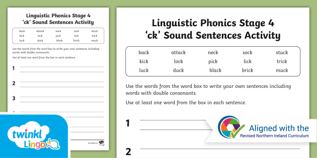 Linguistic Phonics Stage 4 'ck' Sentences Activity Sheet
