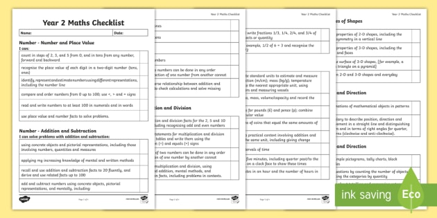 Year 2 Maths Assessment I Can Statements Checklist - 2014 National ...
