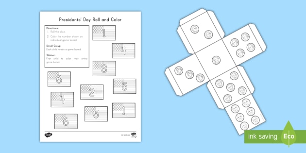 Presidents' Day Roll and Color Activity (teacher made)