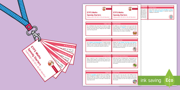 Lanyard-Sized EYFS Maths Speedy Starters: Subtraction (30-50 & 40-60 ...