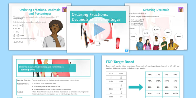 Fractions Lesson 6: Ordering Fractions, Decimals and Percentages