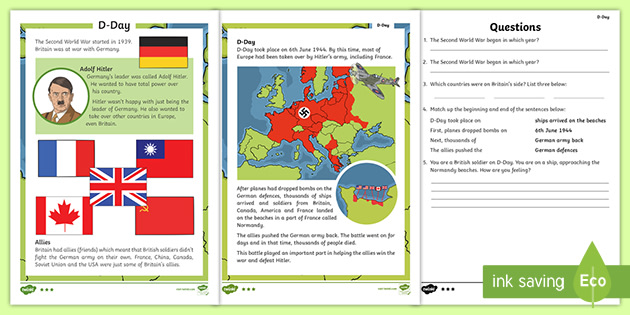 KS1 D-Day Differentiated Reading Comprehension Activity