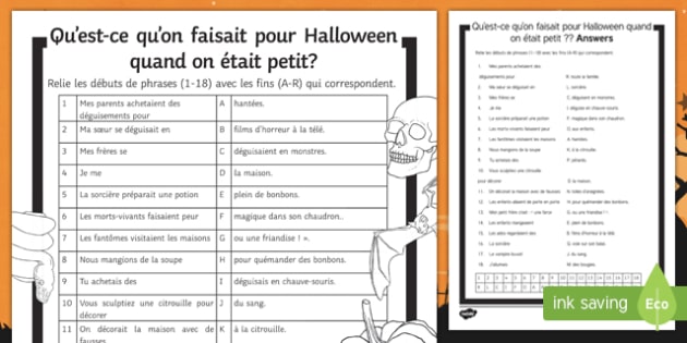 Halloween Imperfect Tense Match Up Worksheet / Worksheet, worksheet