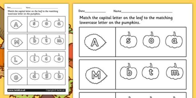 Autumn Themed Capital Letter Matching Worksheet - seasons