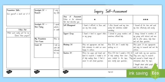 Inquiry Self Assessment Activity (teacher made)
