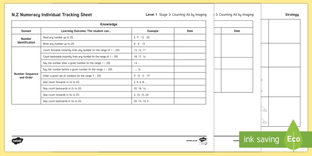 Stage 3 Numeracy Individual Assessment Checklist